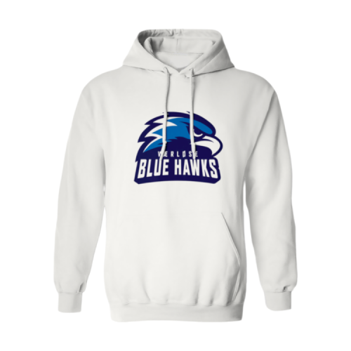 Værløse Hoodie med stort Blue Hawks logo, Hvid